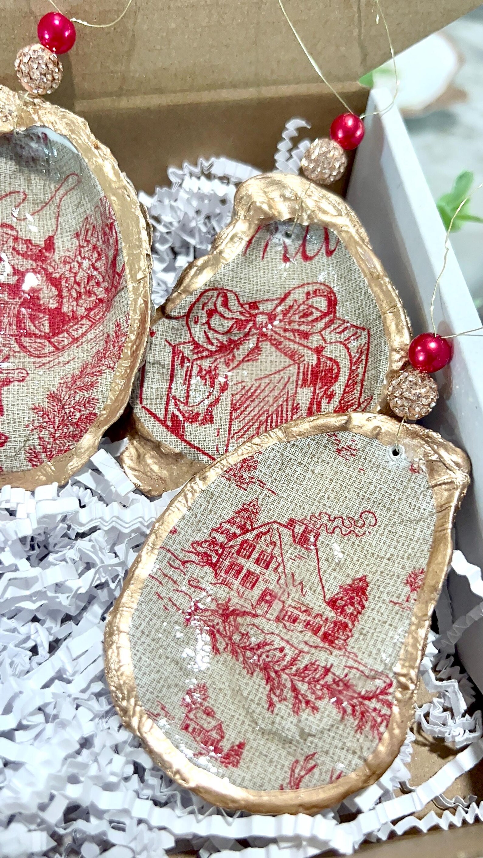 RED TOILE Christmas Ornament. Victorian Christmas Ornament. Grass Cloth ...