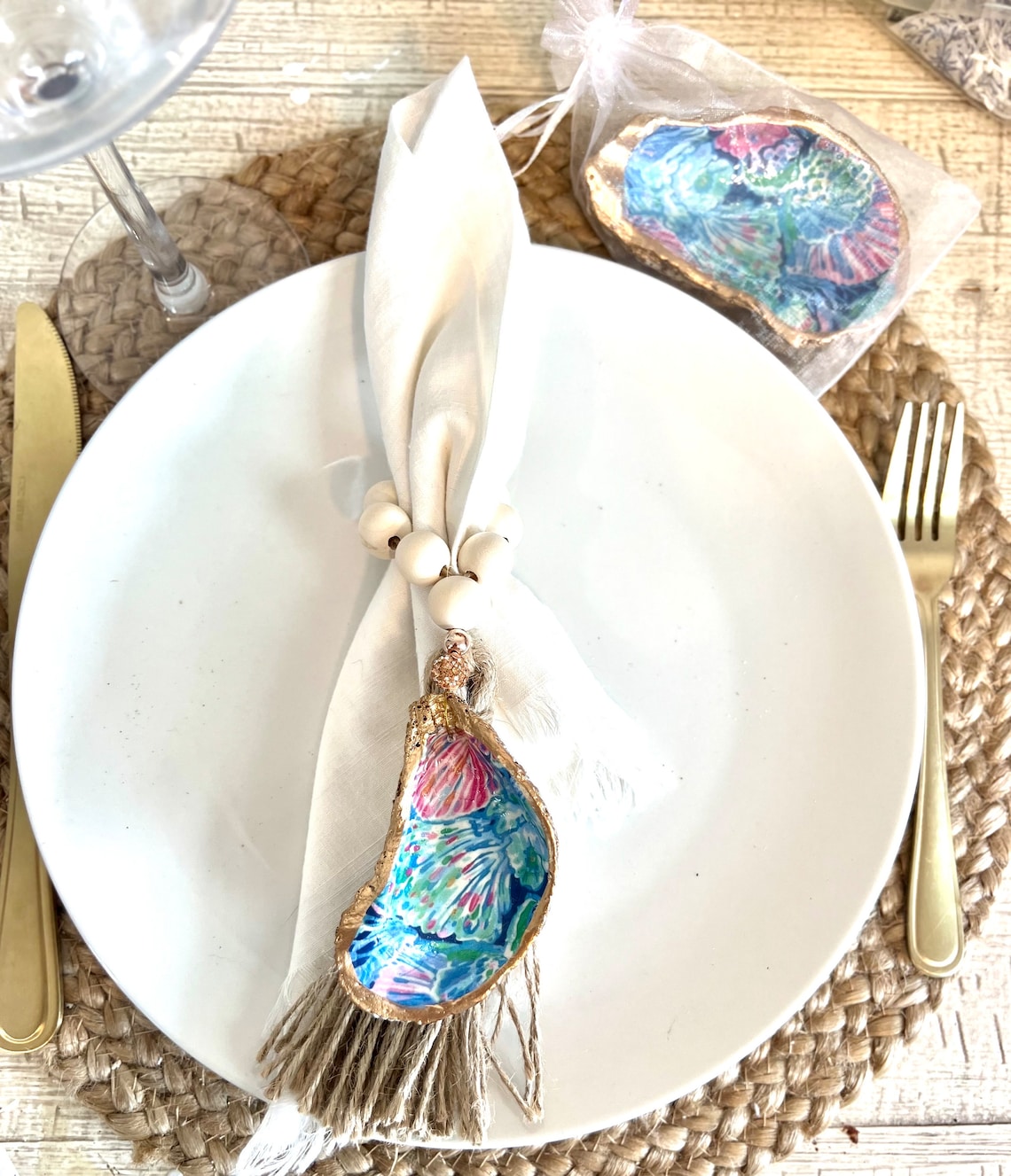 Palm Beach Event Favor and Decor Set Coastal Preppy Shell Dish & Place ...