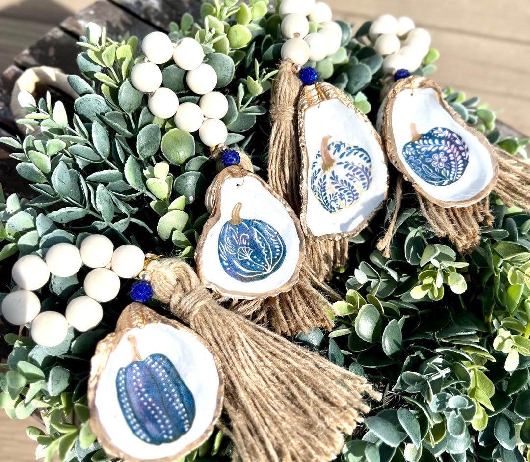 FALL DECOR THANKSGIVING Napkin Ring Navy Blue & White Pumpkin. Coastal ...