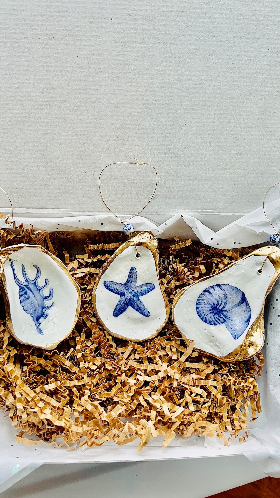 Blue and White Shell Ornament. Navy Blue Shell Ornament. Beautiful Blue ...