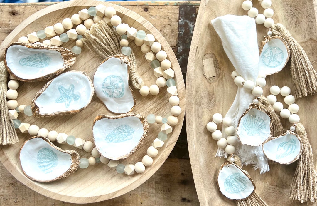 Coastal Dinner Party Sea Glass and Shell Garland Centerpiece & Oyster ...