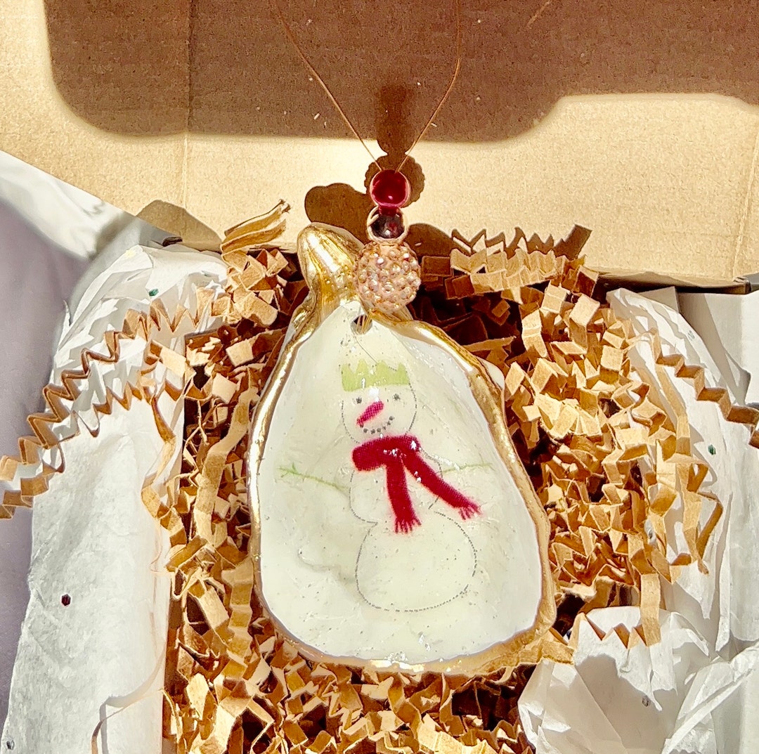 Cute Snowman Decoupaged Christmas Ornament. Snowman Shell Ornament ...