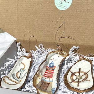 Lighthouse Oyster Ornament. Nautical Shell Ornament Set. Nautical Party ...