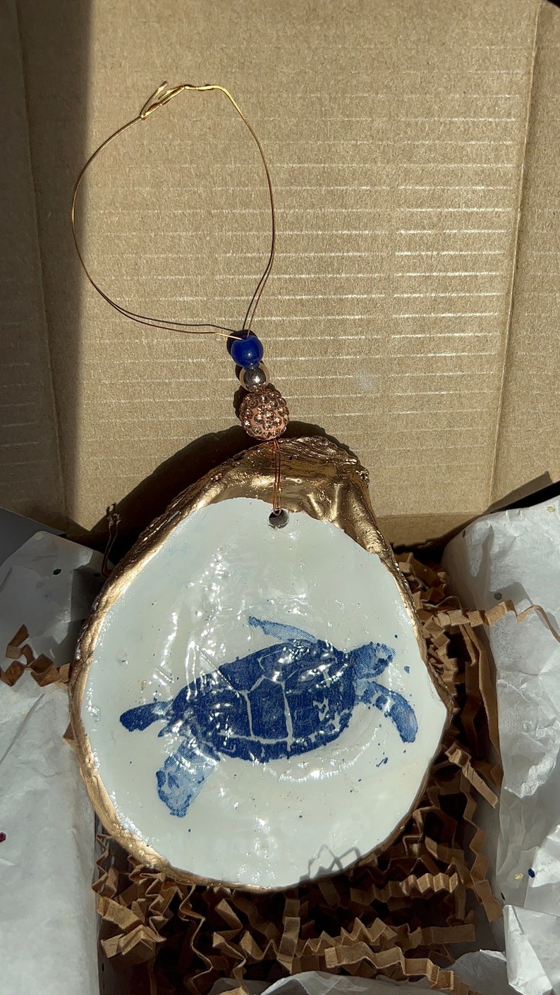 Navy Blue Elegant Sea Turtle Ornament. Beautiful Sea Turtle Oyster ...