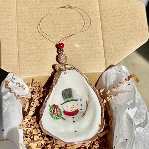Cute Snowman With Wreath Decoupaged Christmas Ornament. Snowman Shell ...