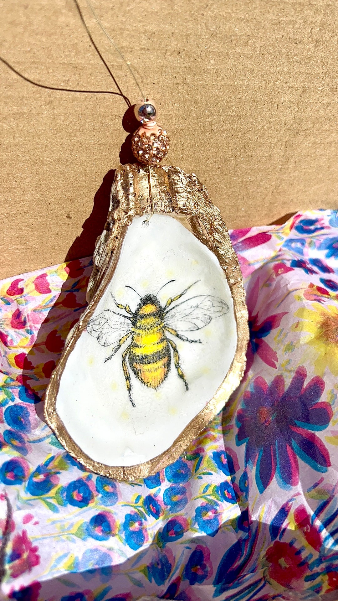 Bee Christmas Ornament. Honey Bee Oyster Shell Ornament. Bee Oyster ...