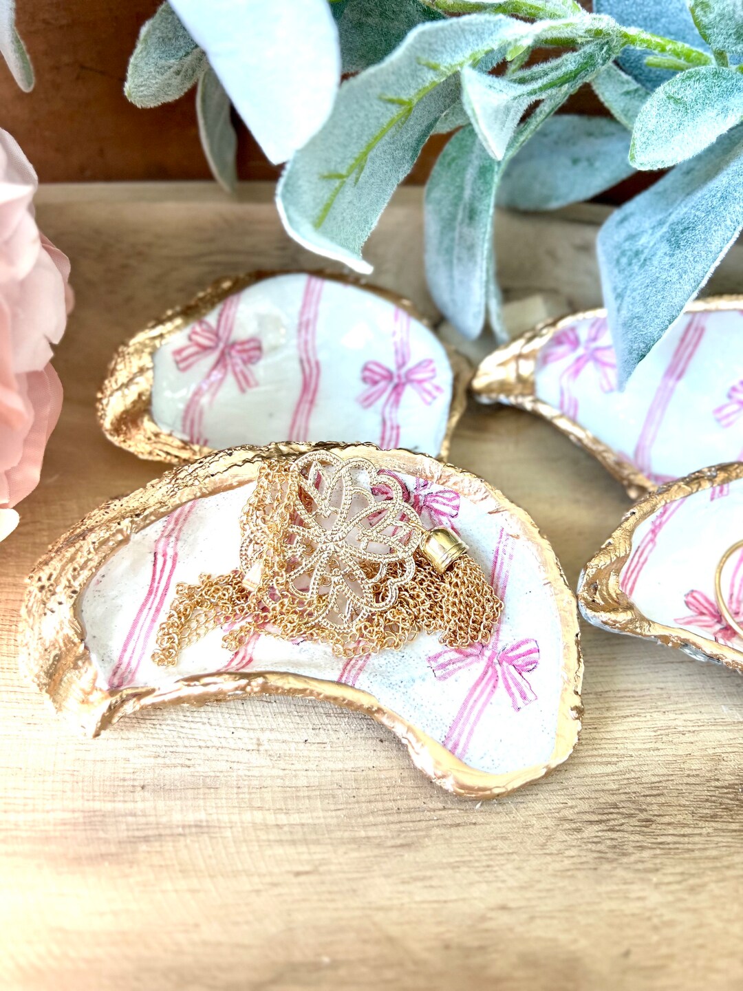 Birthday Party Favor Coquette Pink Bow Jewelry Dish. Decoupaged Shell ...