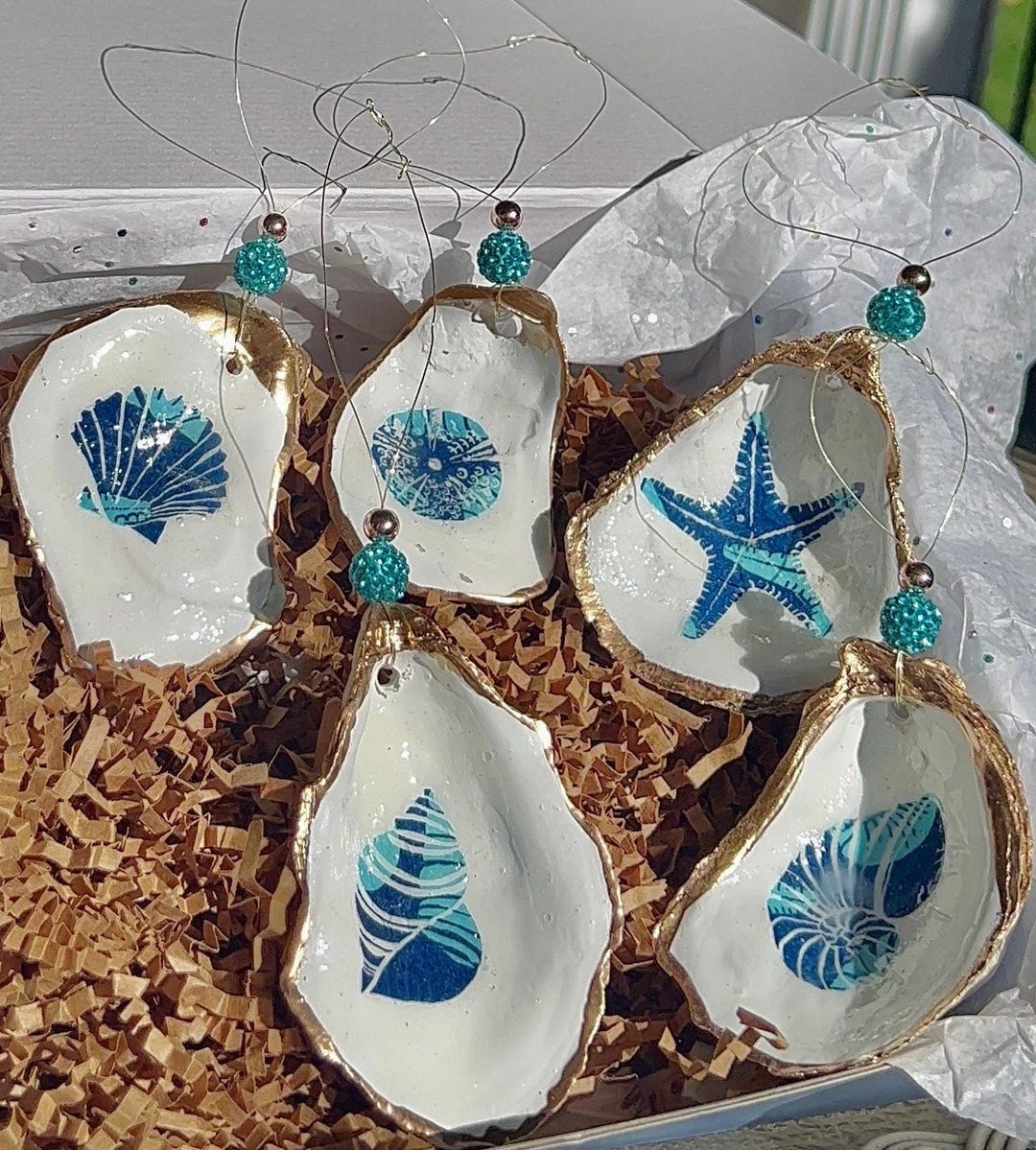 Navy Blue and Aqua Shell Ornament. Navy Shell Ornament. Beautiful Blue ...