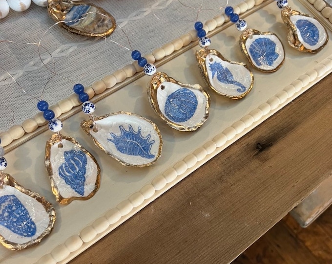 Blue and White Shell Ornament Set. Periwinkle Shell Ornaments. - Etsy