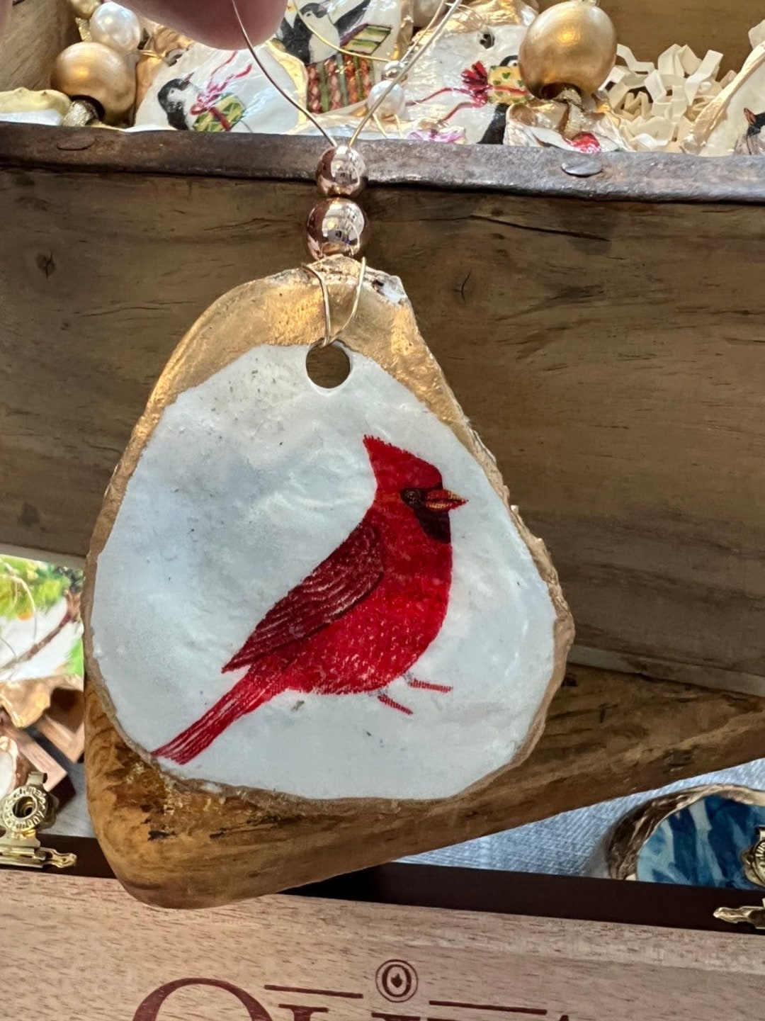 Cardinal Christmas Ornament. Cardinal Shell Ornament. Oyster Shell ...