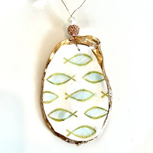 Christian Fish Symbol Ornament. Oyster Shell Christmas Ornament. Holy ...