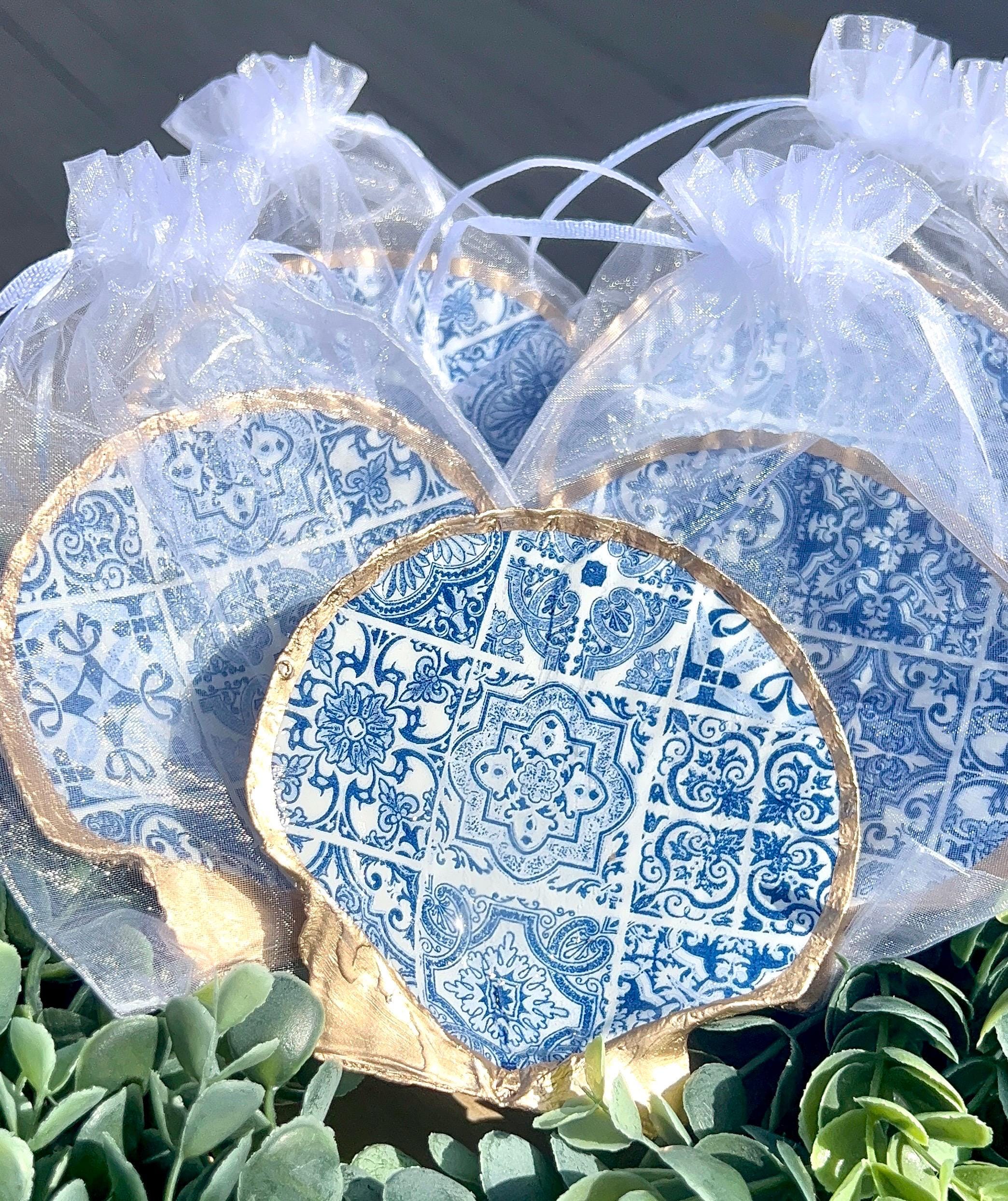 Mediterranean Blue Tile Party Favor Decoupaged Shell Dish. Amalfi Italy ...