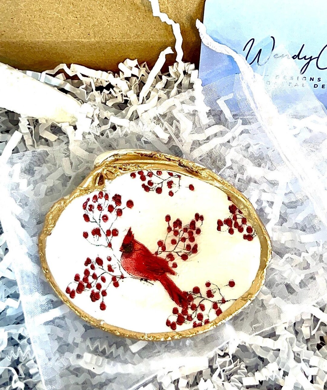 Cardinal Shell Jewelry Dish Memorial Gift. Red Cardinal Ring Dish ...