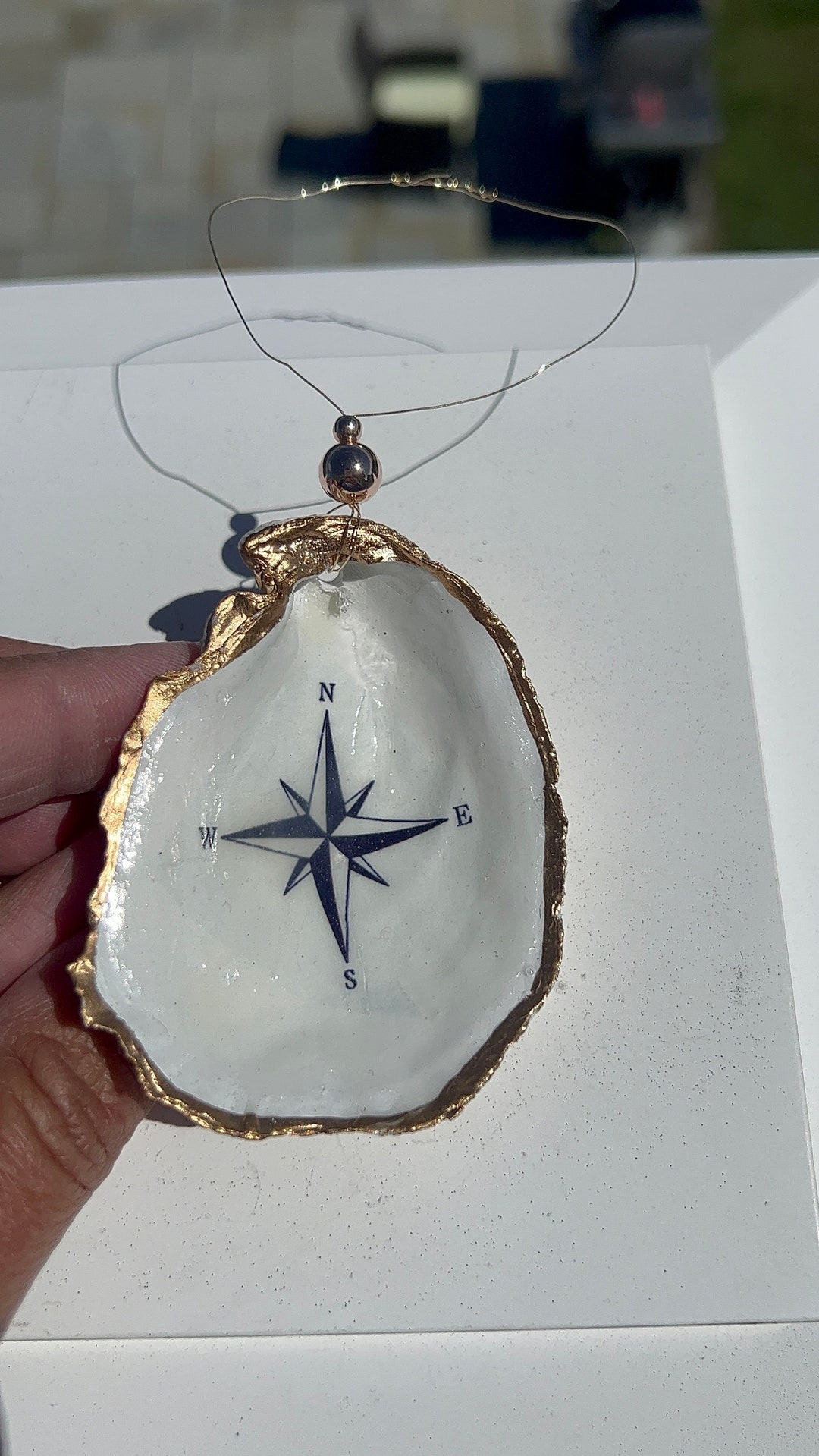 Compass Ornament. Nautical Shell Christmas Ornament. Oyster Shell ...