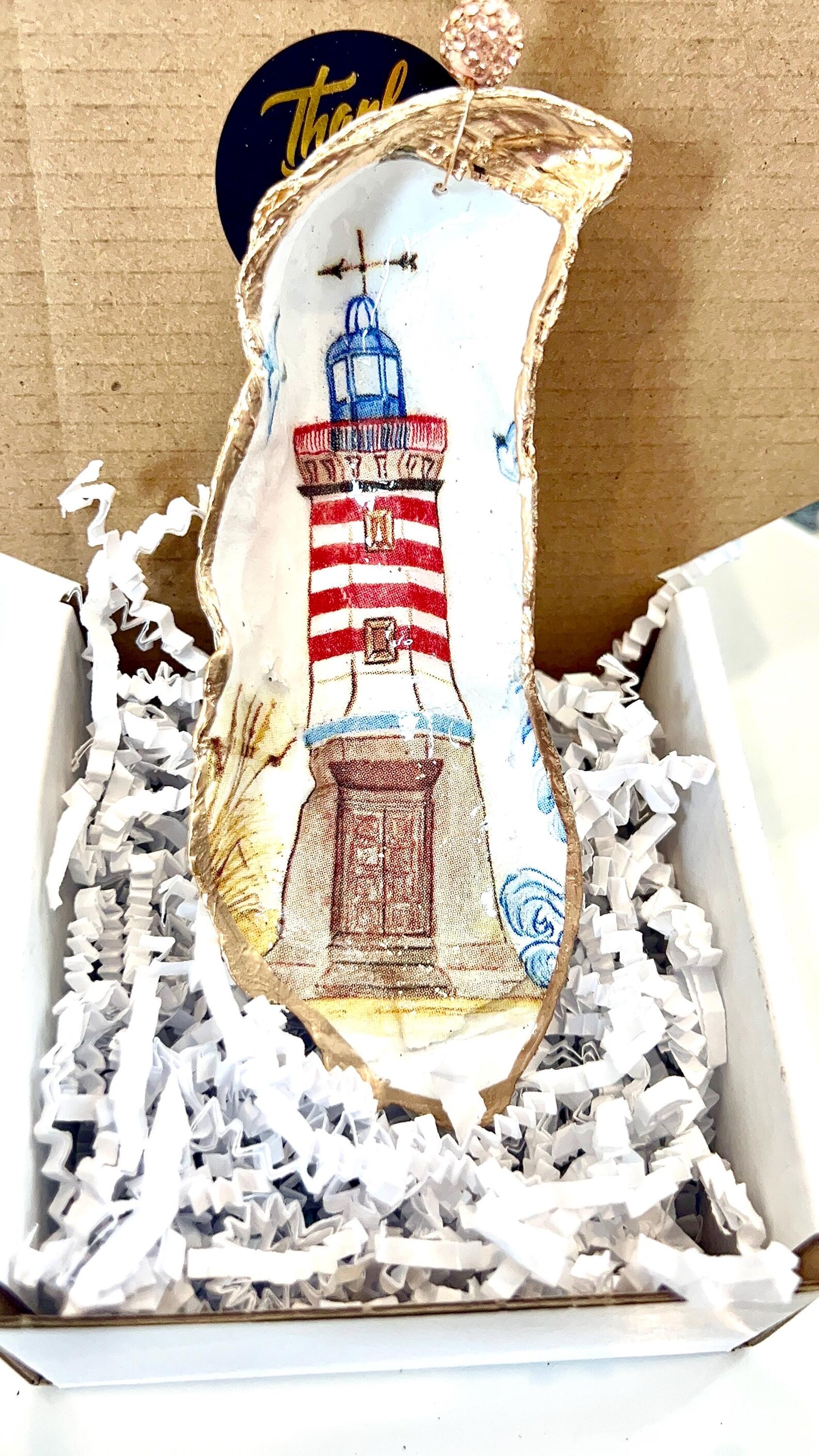 Lighthouse Oyster Ornament. Nautical Shell Ornament Set. Nautical Party ...