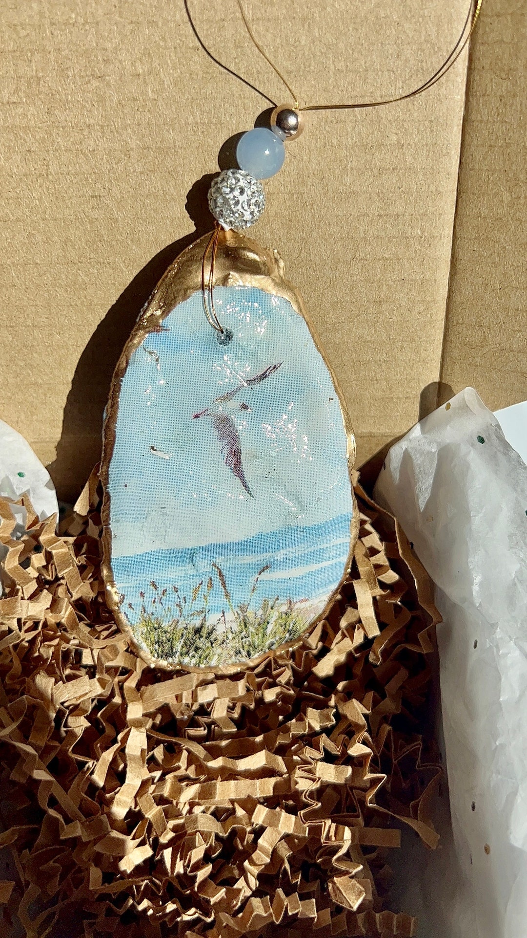 Beach Scene With Flying Seagull Oyster Ornament 1989 Style Gift for ...