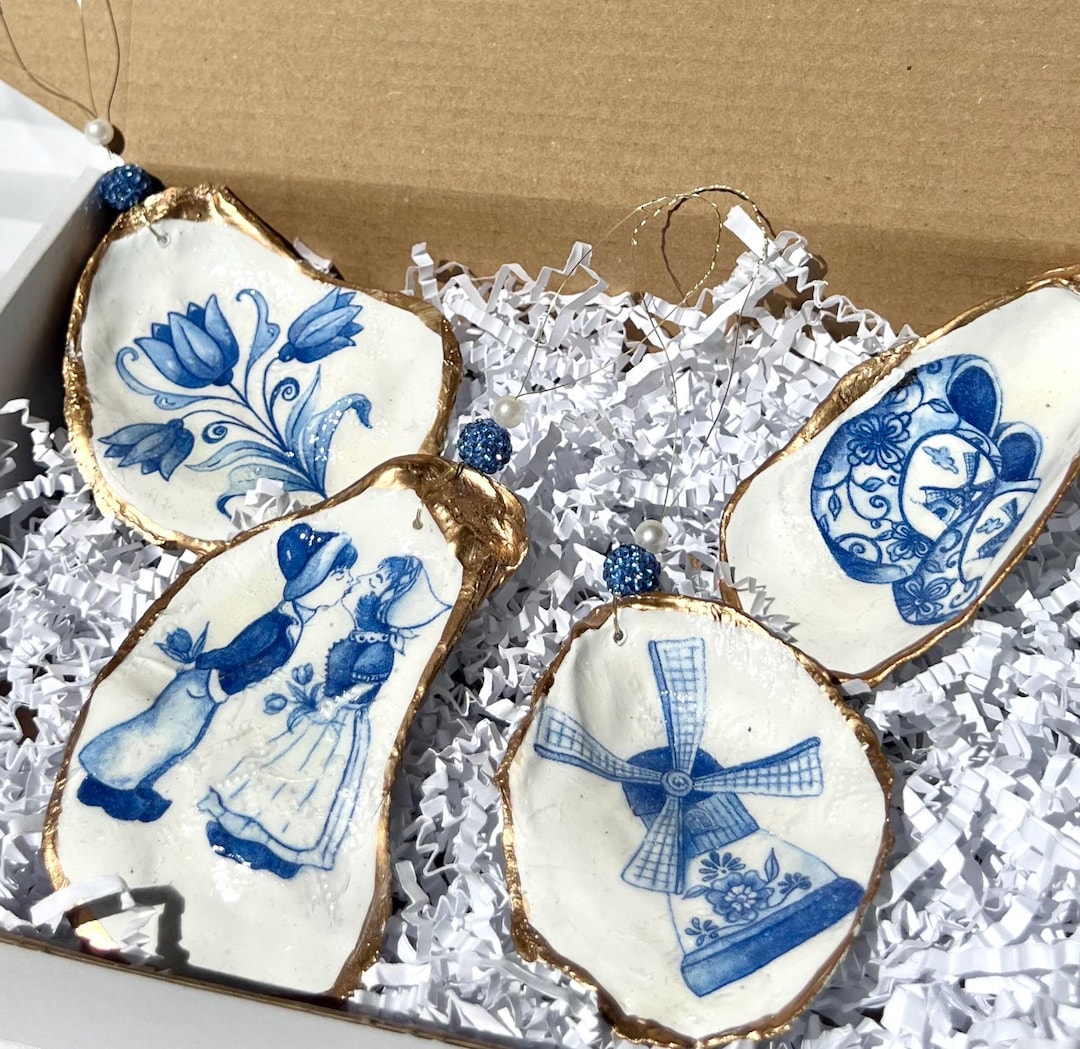 Delft Dutch Shell Ornament Set. Delft Holland Ornament Gift. Delft Blue ...
