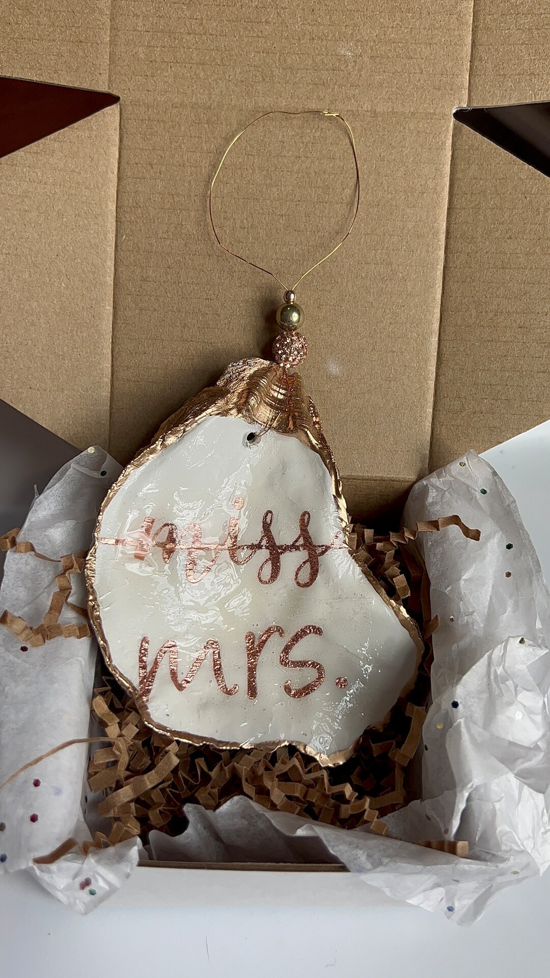 Miss to Mrs Ornament. Engagement Shell Christmas Ornament. Oyster Shell ...
