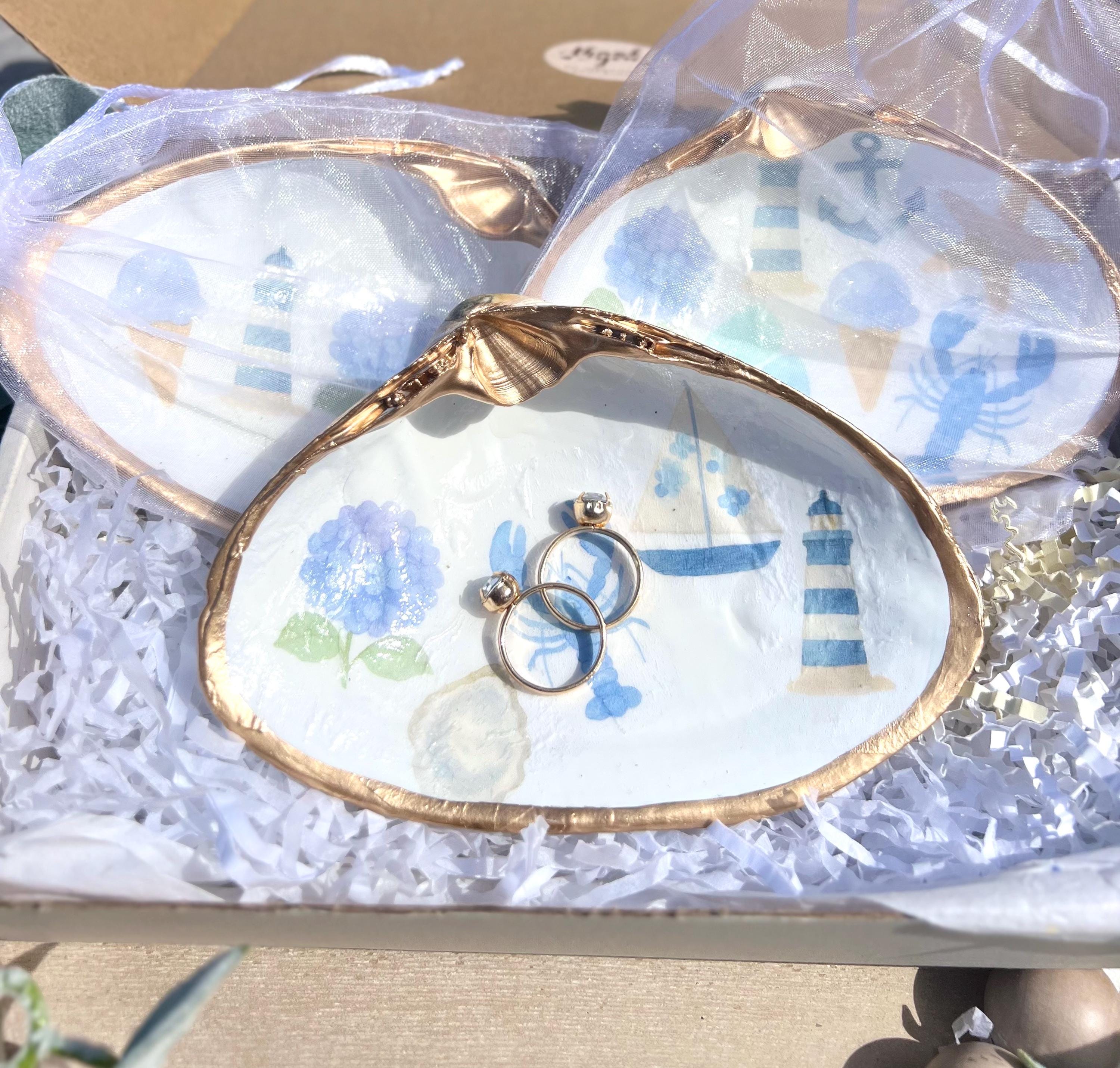Coastal Coquette Shell Jewelry Dish - Decoupaged Shell Tray Coastal ...