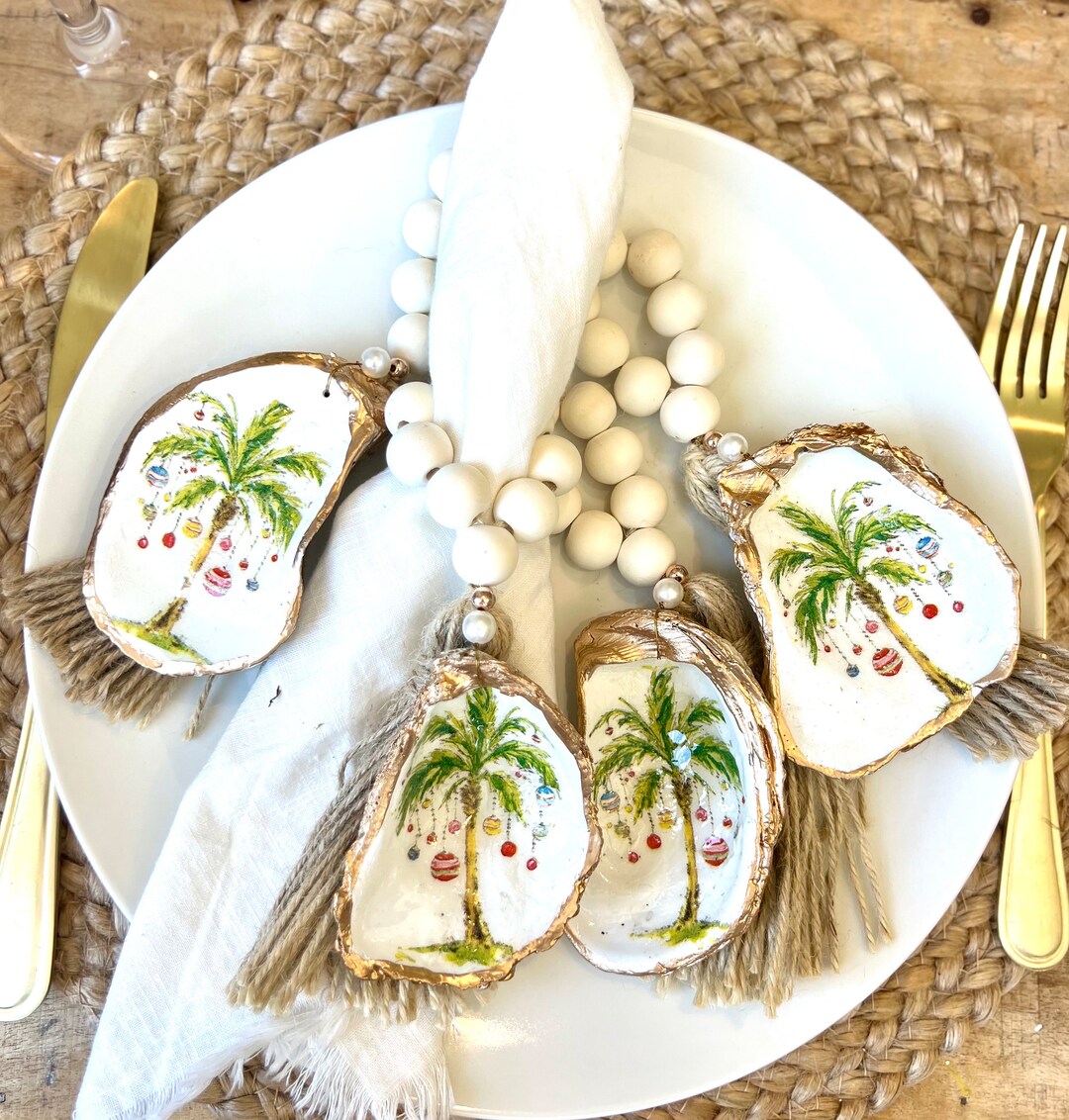 Holiday Palm Tree Oyster Shell Napkin Ring. Palm Tree Shell Napkin Ring ...