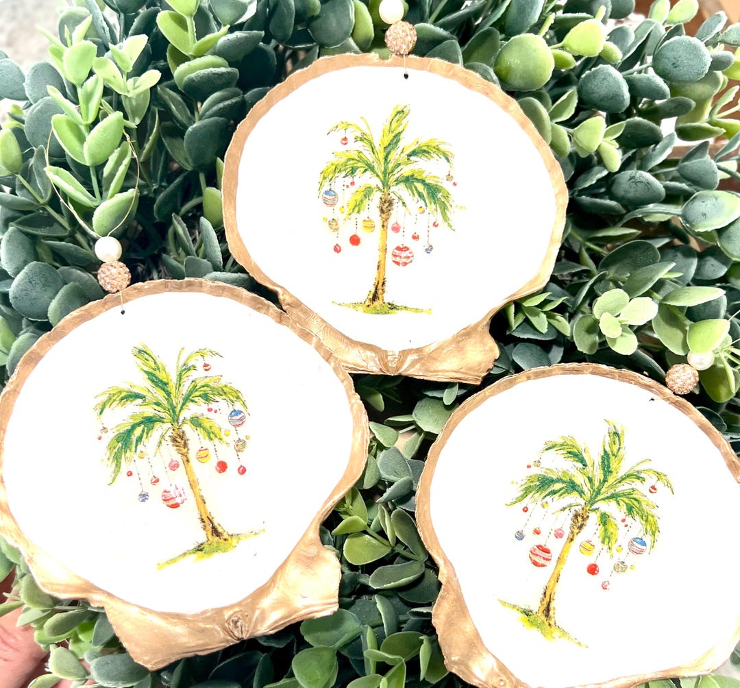 Large Palm Tree Shell Ornament. Scallop Shell Christmas Ornament. Palm ...