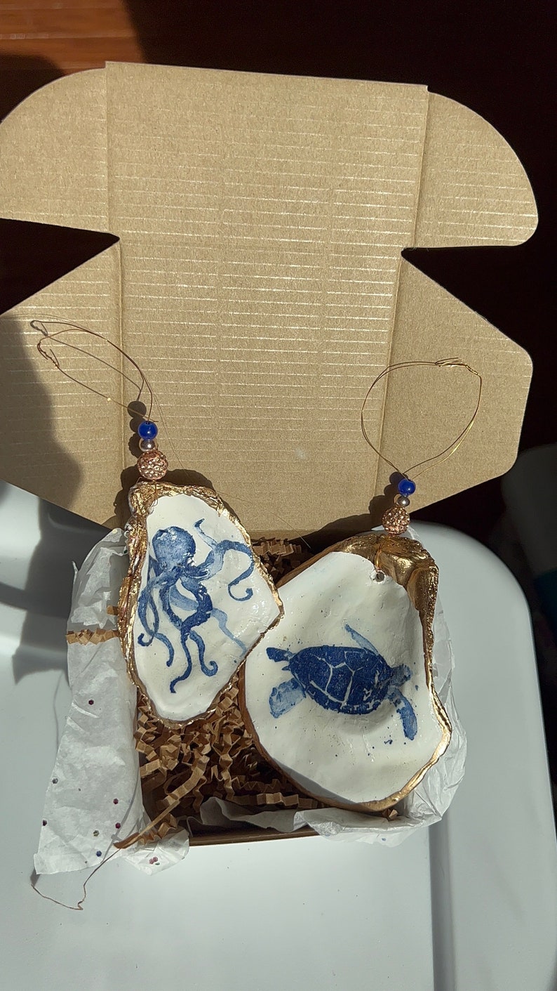Navy Blue Elegant Sea Turtle Ornament. Beautiful Sea Turtle Oyster ...