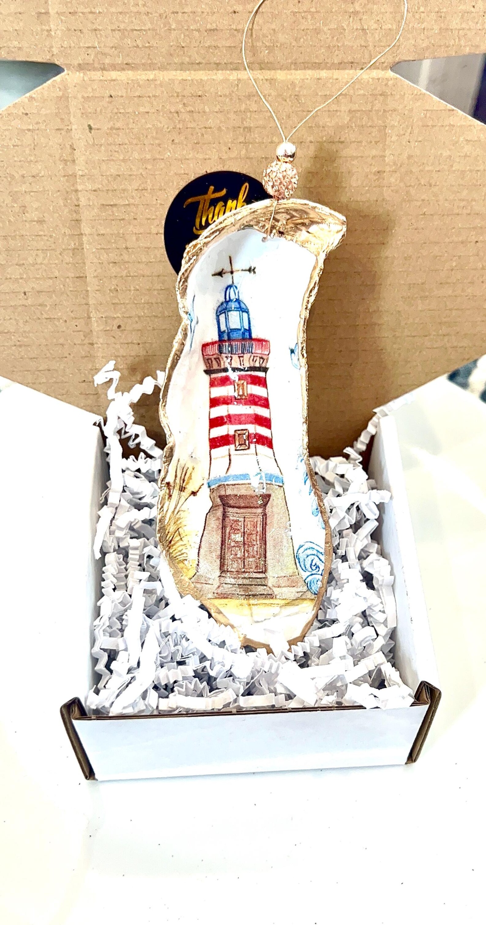 Lighthouse Oyster Ornament. Nautical Shell Ornament Set. Nautical Party ...
