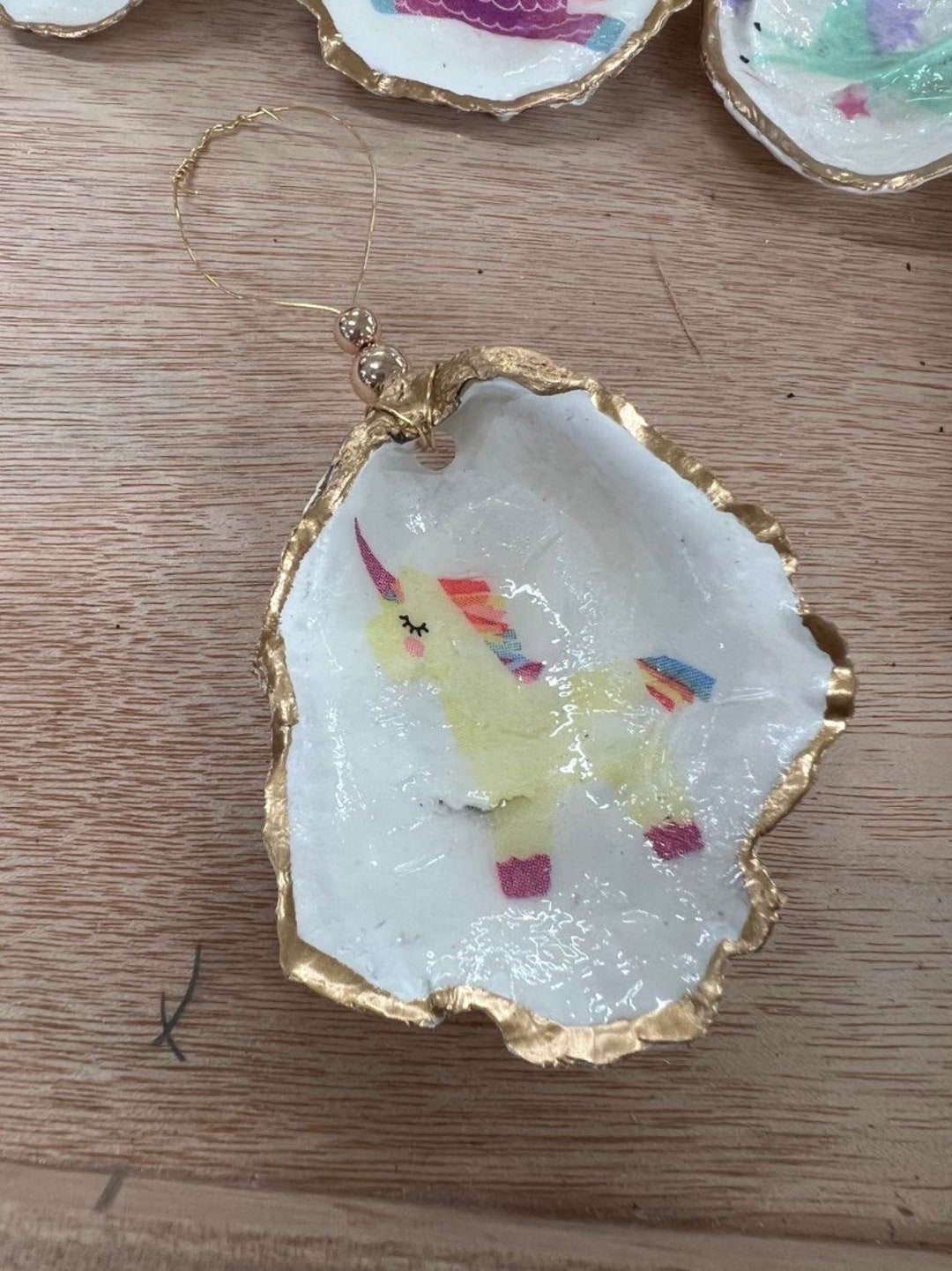 Unicorn Oyster Shell Ornament. Seashell Christmas Ornament. Unicorn ...