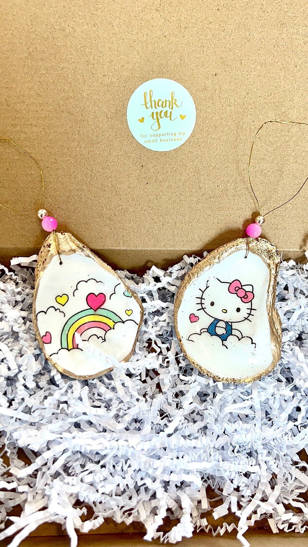 Kitty Ornament Charm Gift Set. Cute Kitty Decoupaged Shell Ornament Set ...