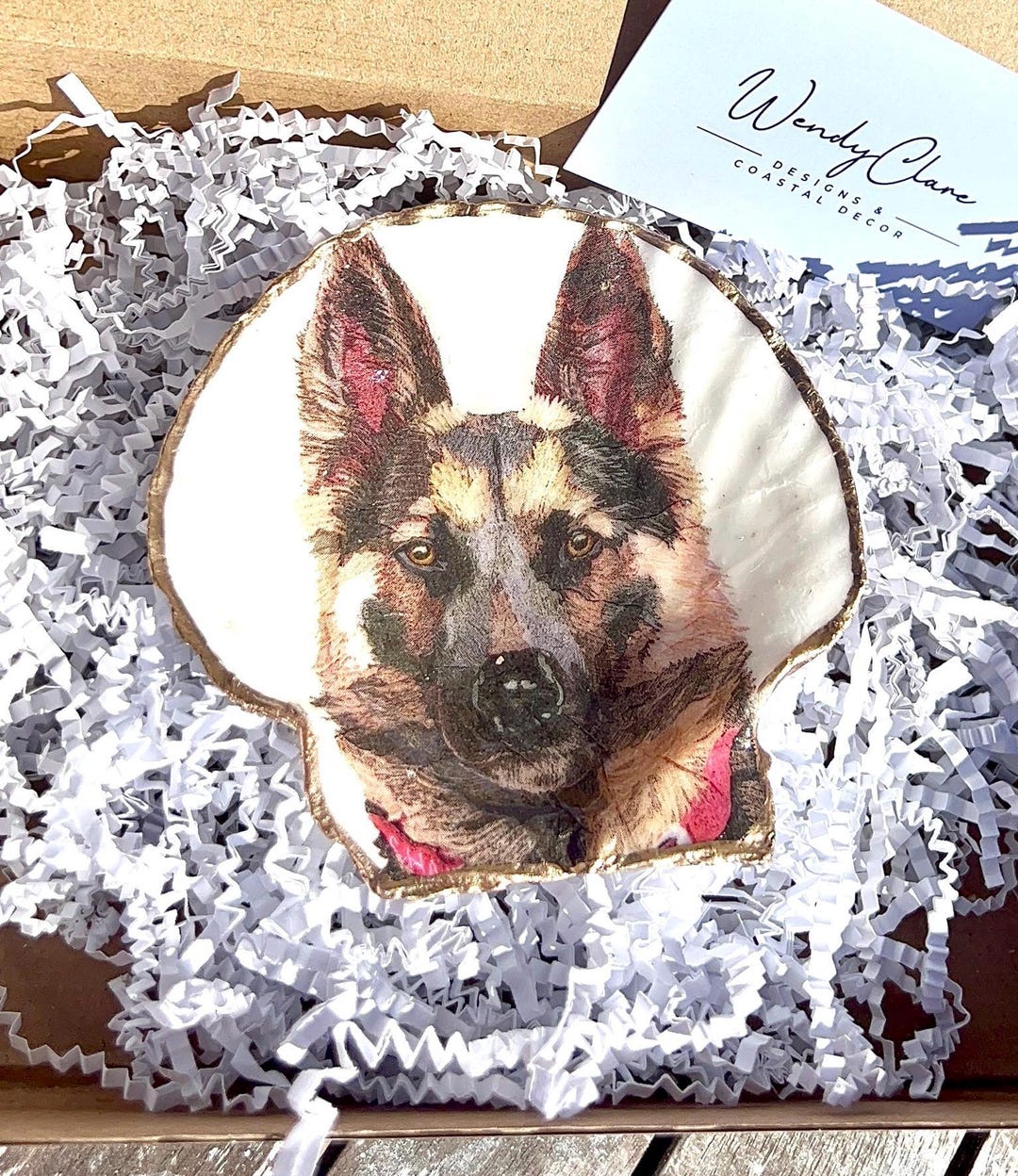 German Shepherd Shell Dish. Decoupaged Shell Jewelry Dish Gift for Dog ...