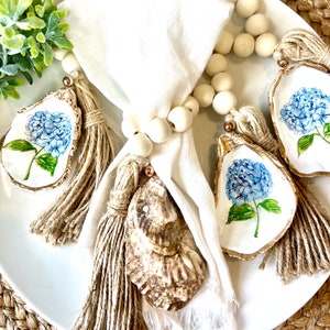 Hydrangea Bridal Shower Decor Idea Coastal Table Setting Shell Napkin ...