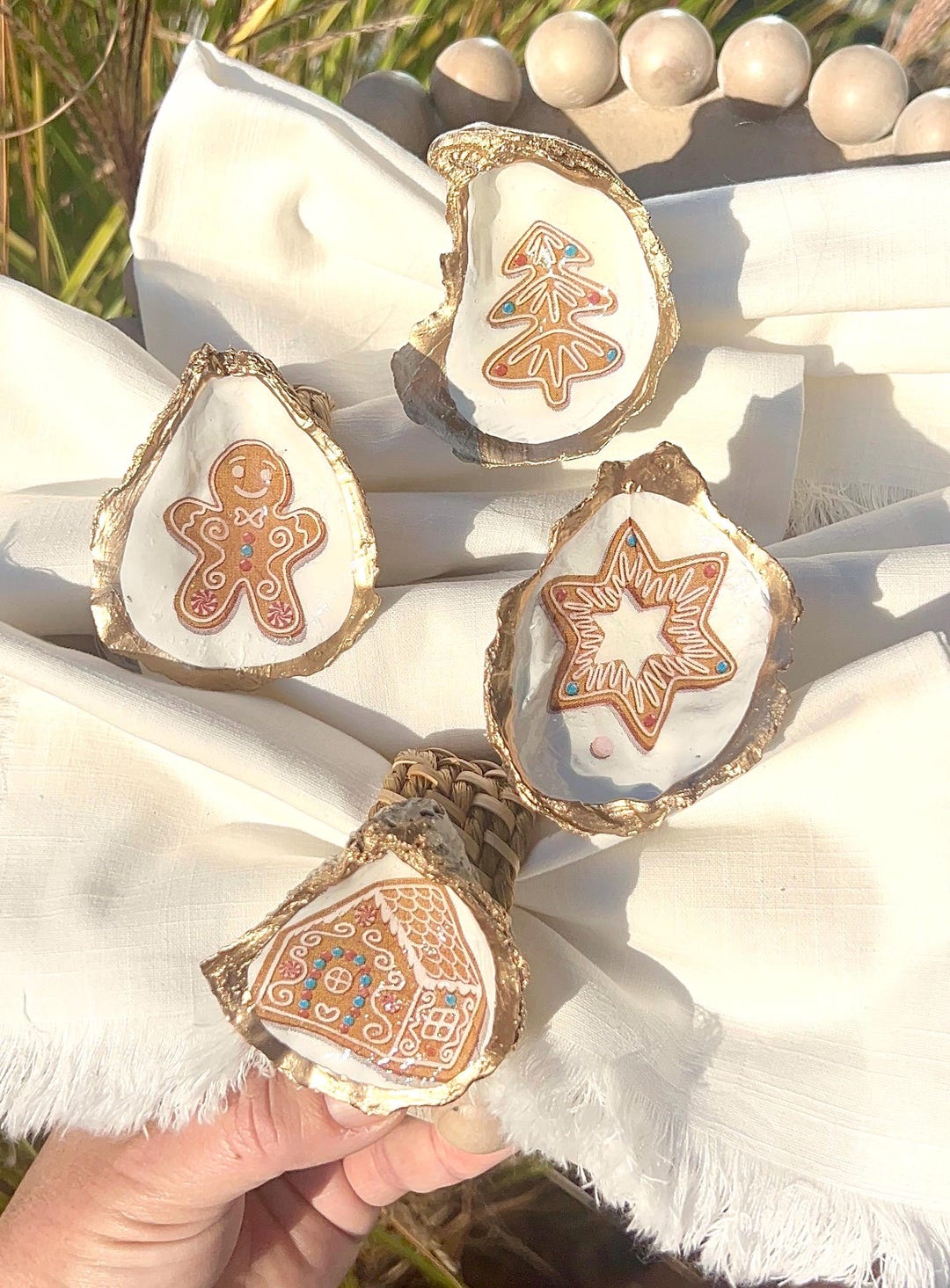 Gingerbread Oyster Shell Napkin Ring. Christmas Oyster Shell Napkin ...