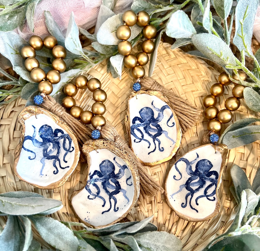 Beach Charity Gala Decor Navy Octopus Napkin Ring. Hamptons Coastal ...