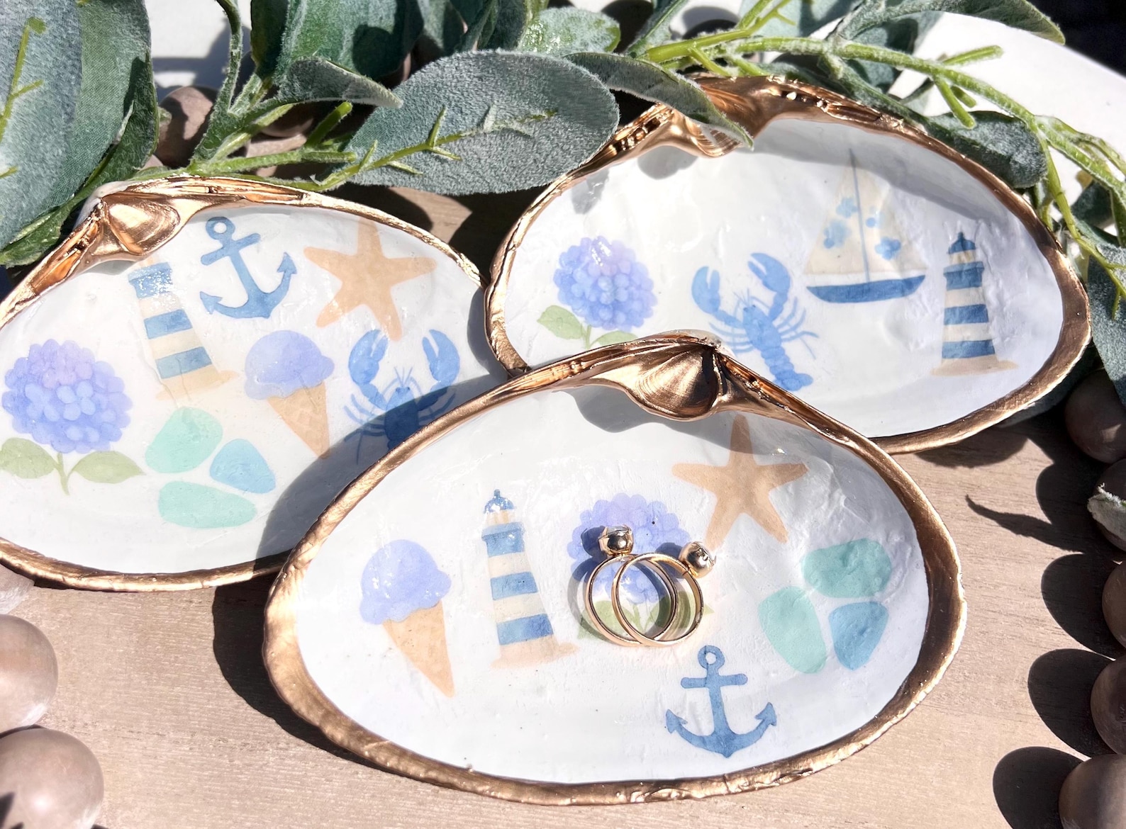 Coastal Coquette Shell Jewelry Dish - Decoupaged Shell Tray Coastal ...