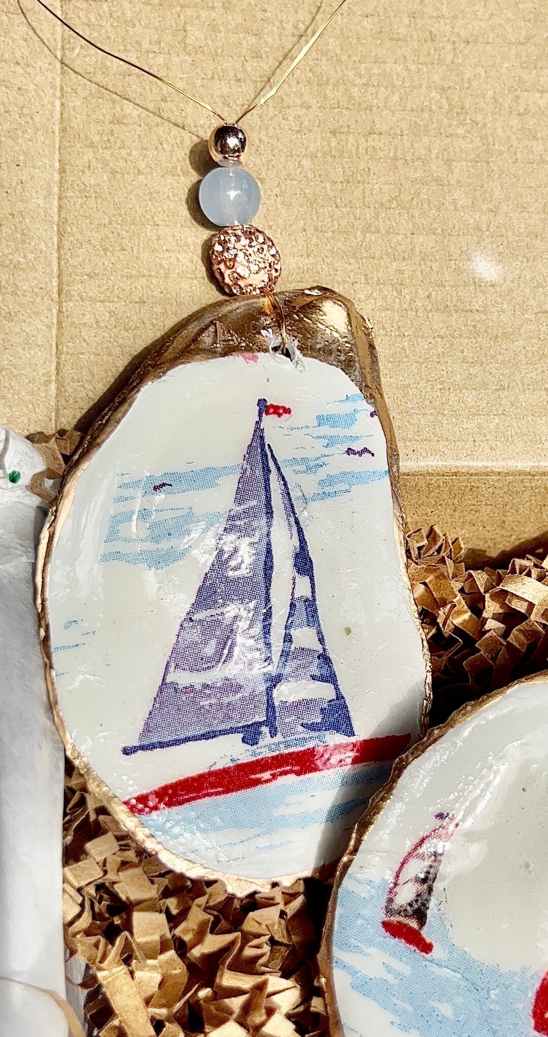 Sailboat Christmas Ornament Gift Set. Sailboat Shell Ornament. Beachy ...