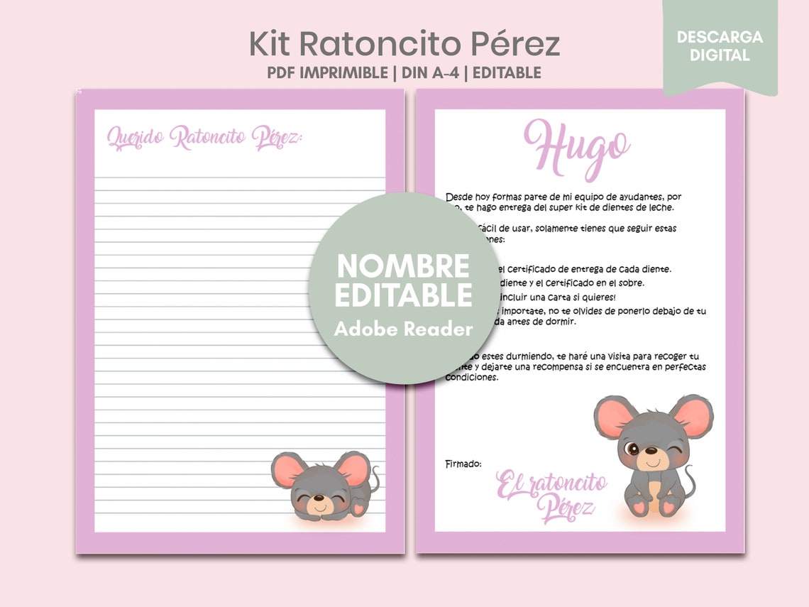 Kit El Ratoncito Pérez Imprimible Personalizable Certificados para ...
