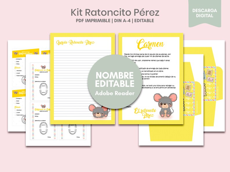Kit El Ratoncito Pérez Imprimible Personalizable Certificados para ...