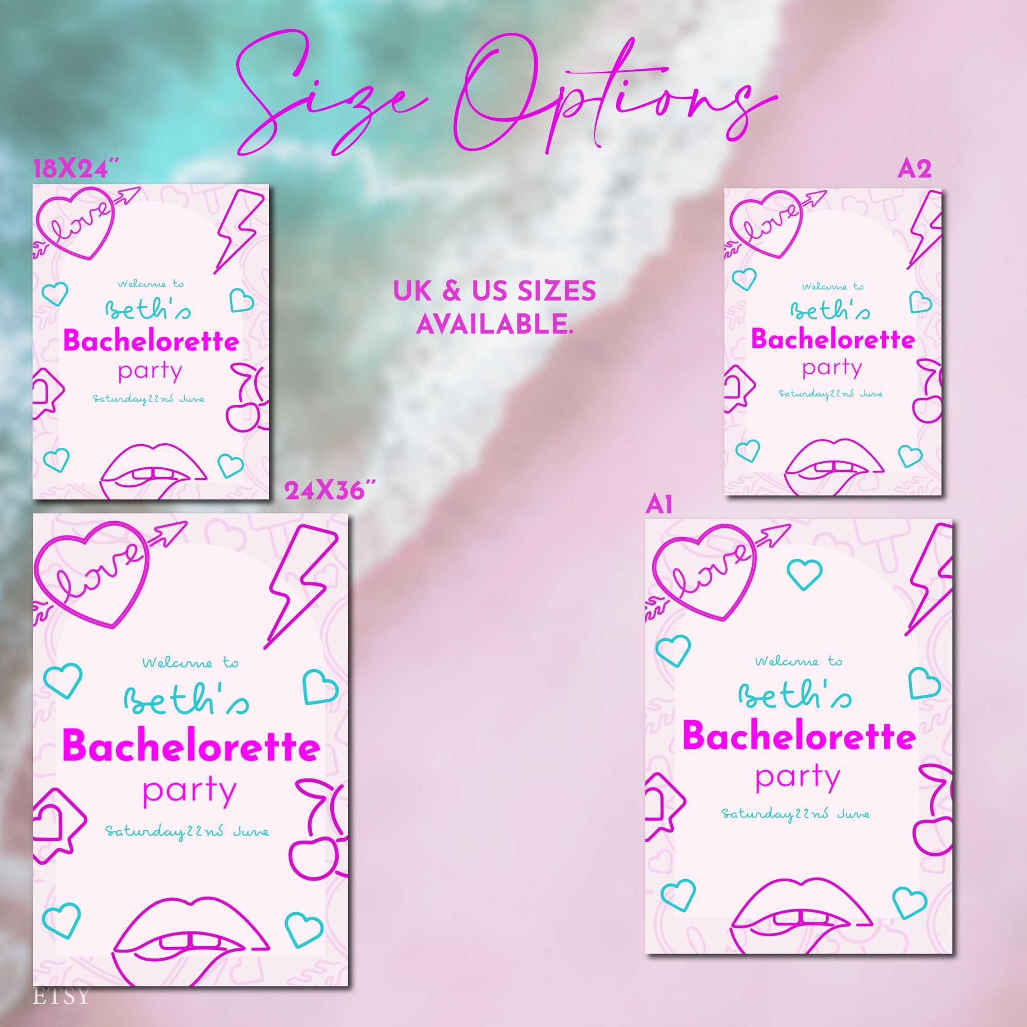 Editable Island Themed Party Welcome Sign, Pink Neon Sign, Island ...