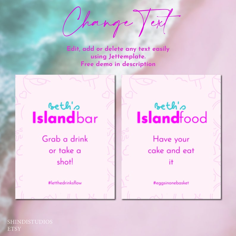 Editable Island Themed Party Bar/custom Sign, Pink Neon Sign, Island ...