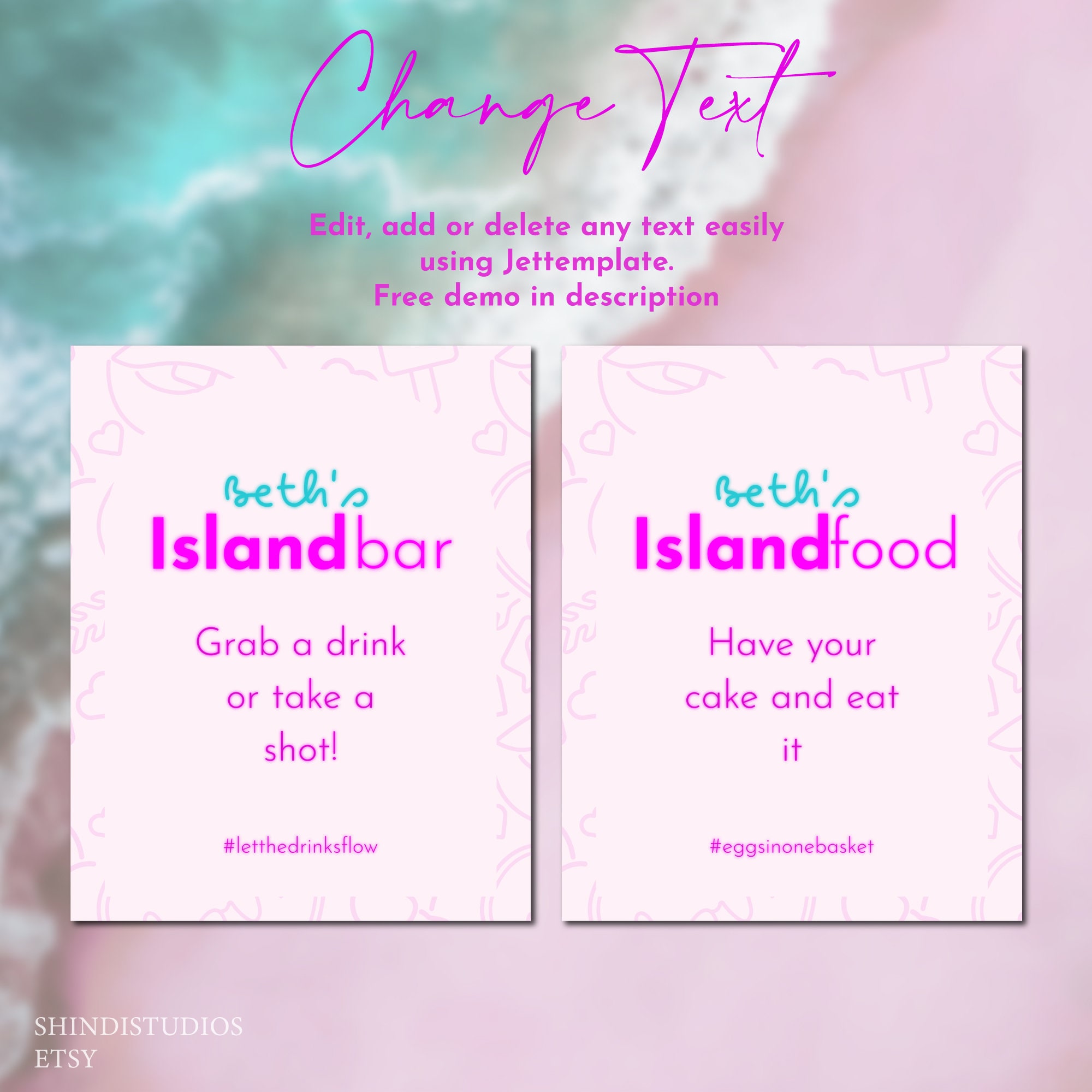 Editable Island Themed Party Bar/custom Sign, Pink Neon Sign, Island ...