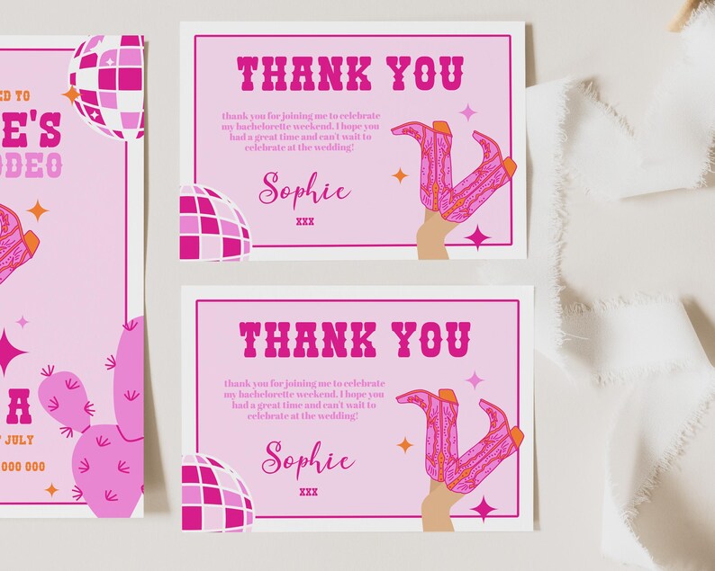 Editable Bachelorette Thank You Card | Disco Cowgirl Card | Hen Party ...