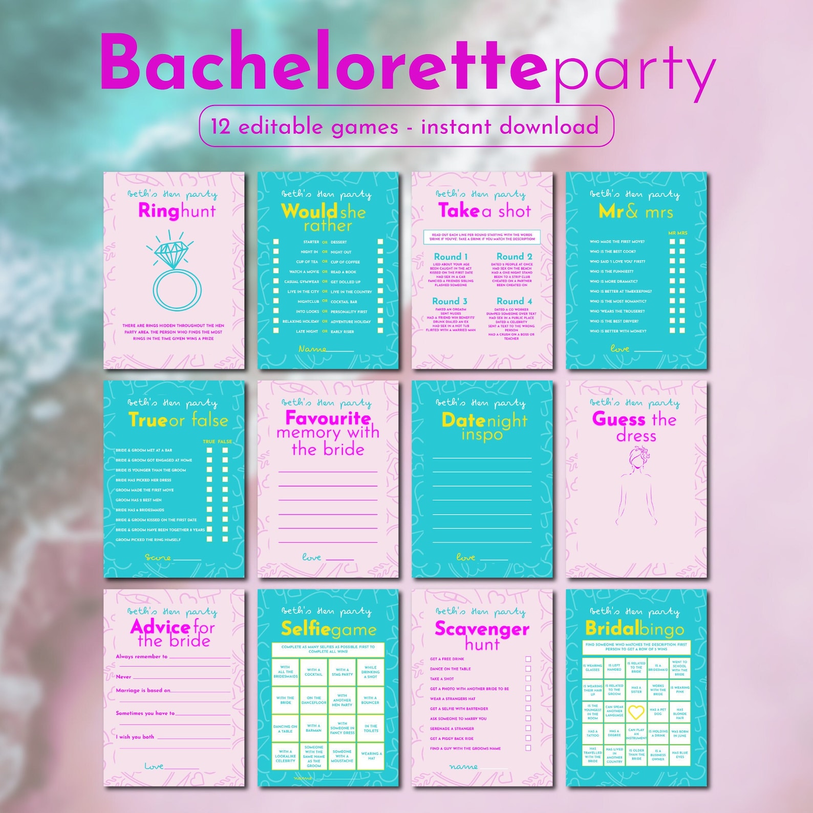 Bachelorette Party Games Bundle, Printable, Island Themed Hen Party ...