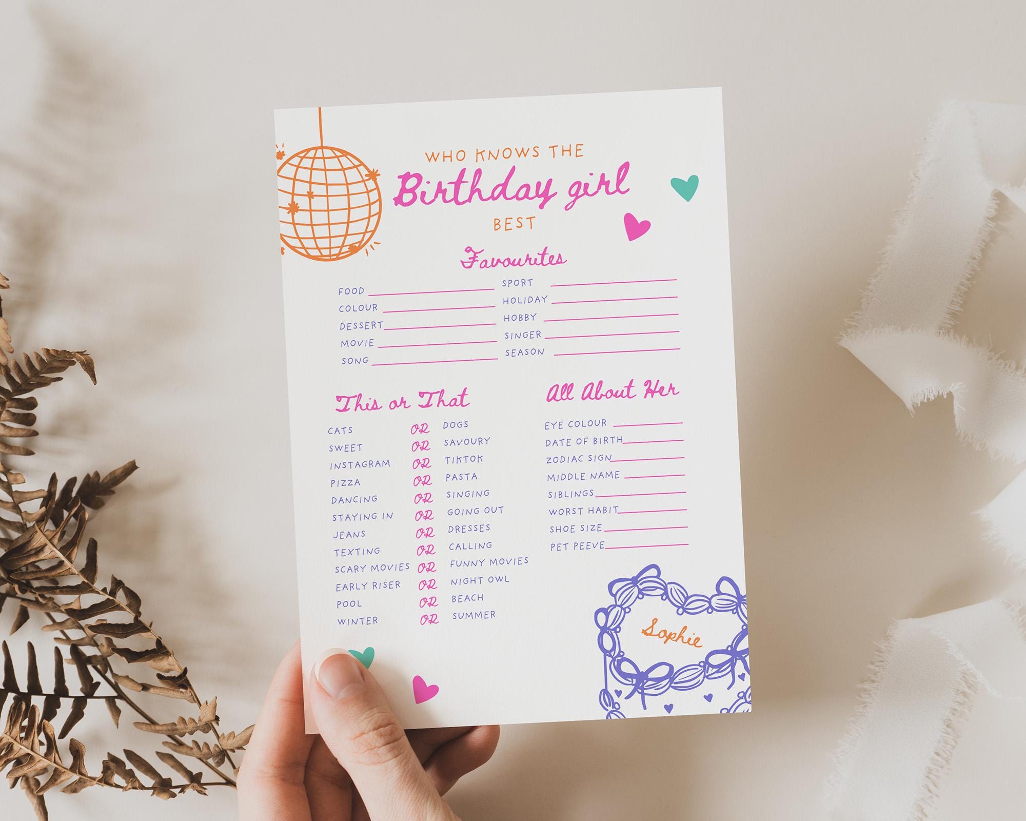 Who Knows the Birthday Girl Best Party Game Activity Quiz Trivia Game ...