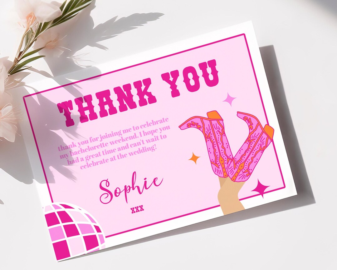 Editable Bachelorette Thank You Card | Disco Cowgirl Card | Hen Party ...