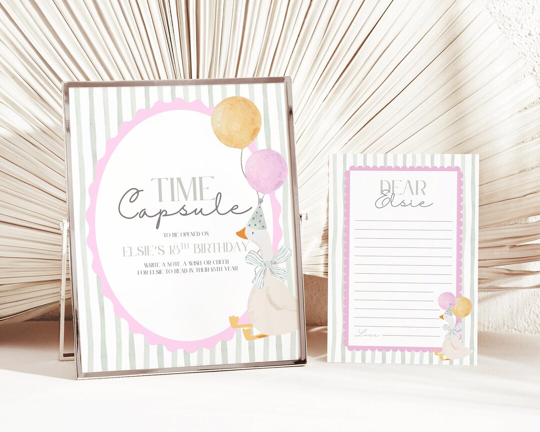 Editable One Silly Goose Time Capsule Sign and Cards Girl 1st Birthday ...