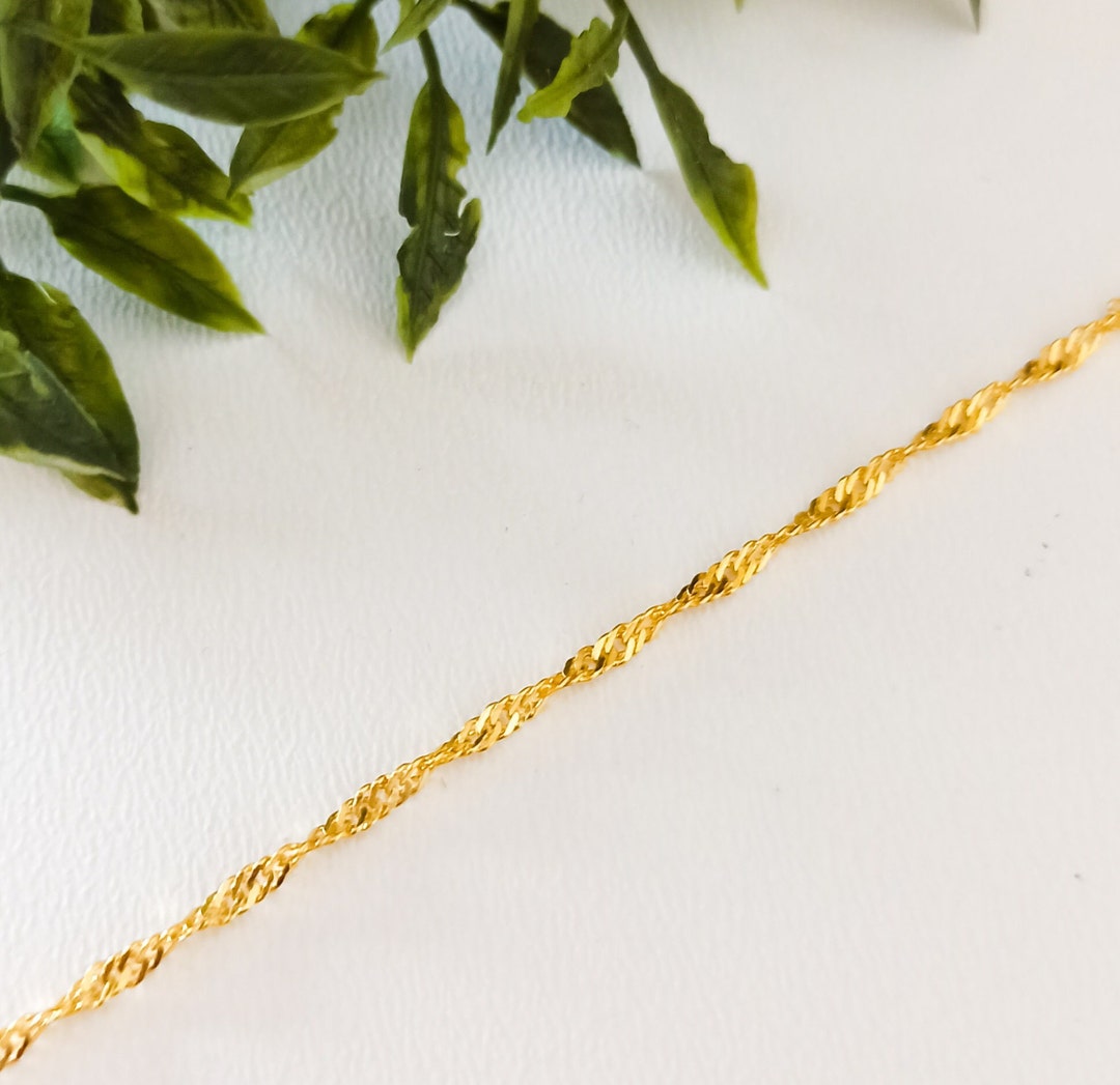 14k Solid Gold Rope Chain Bracelet, Gold Singapur Chain Bracelet ...