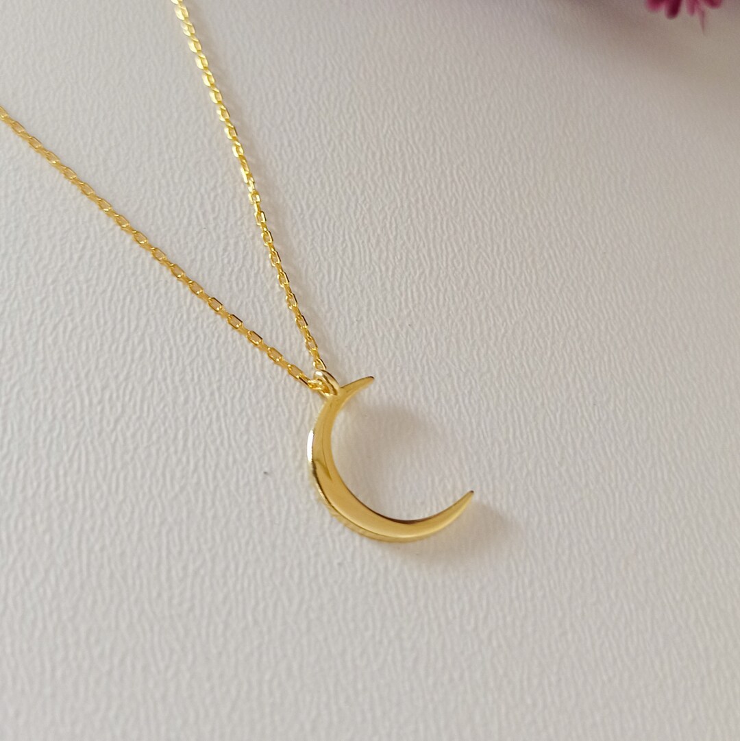 10k 14k 18k Solid Gold Moon Necklace, Moon Pendant, Child Gold Pendant ...