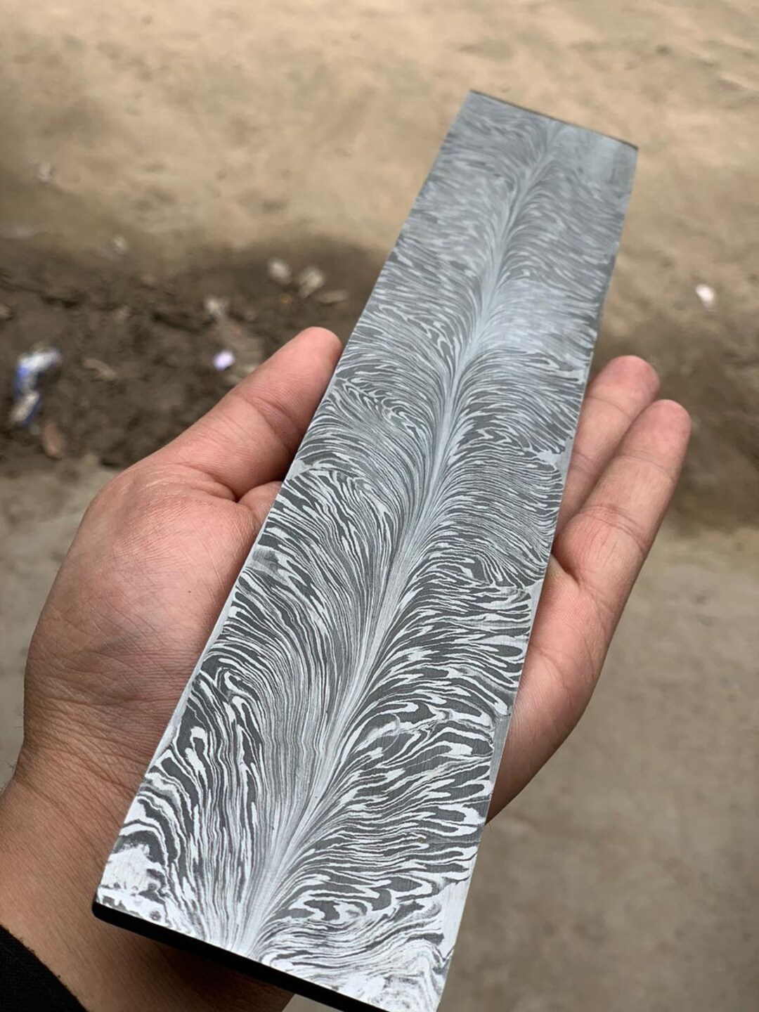 Damascus Steel Billet Feather Pattern, Premium Damascus Steel Billet ...