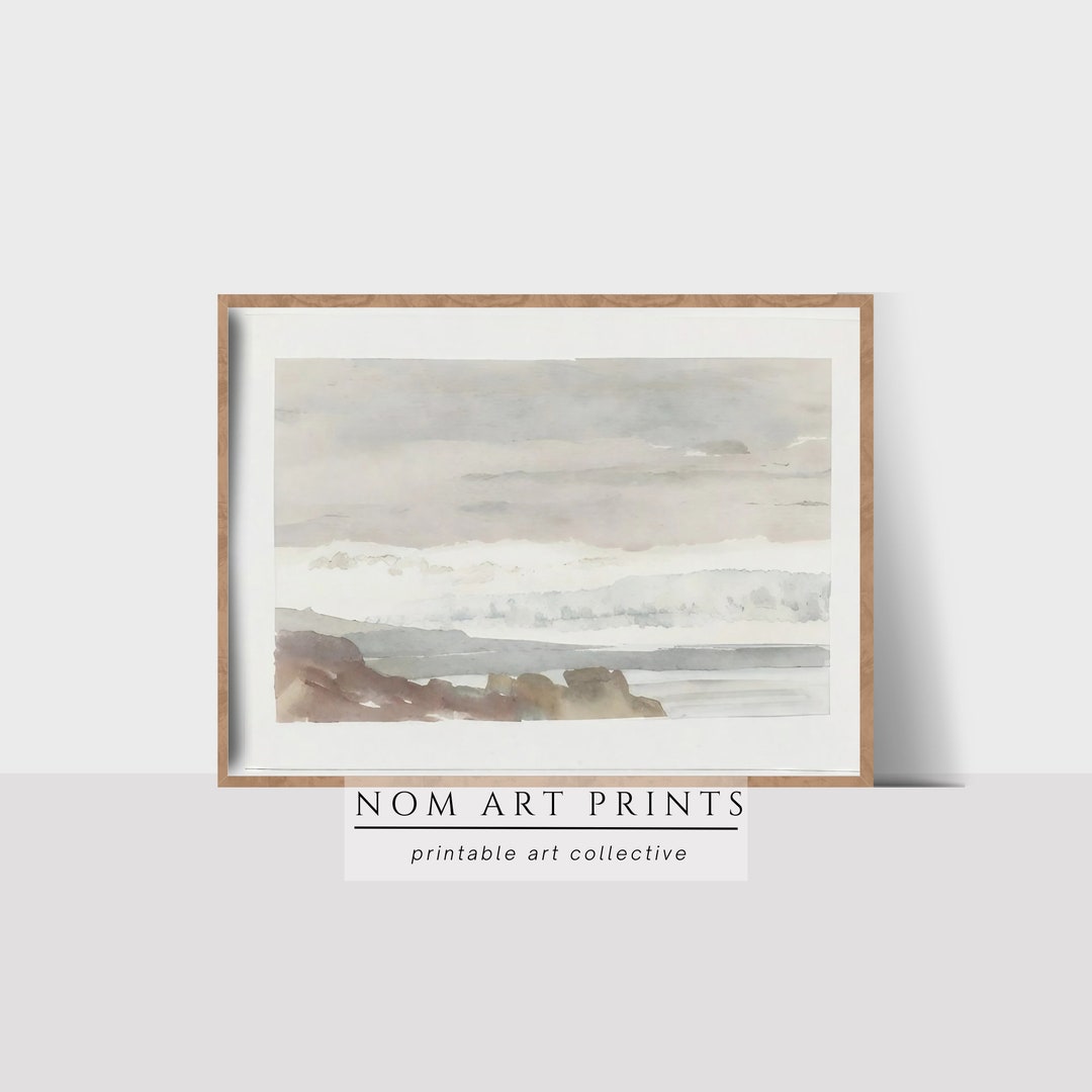 Vintage Muted Ocean Coastal Beach Landscape Painting Art - Etsy