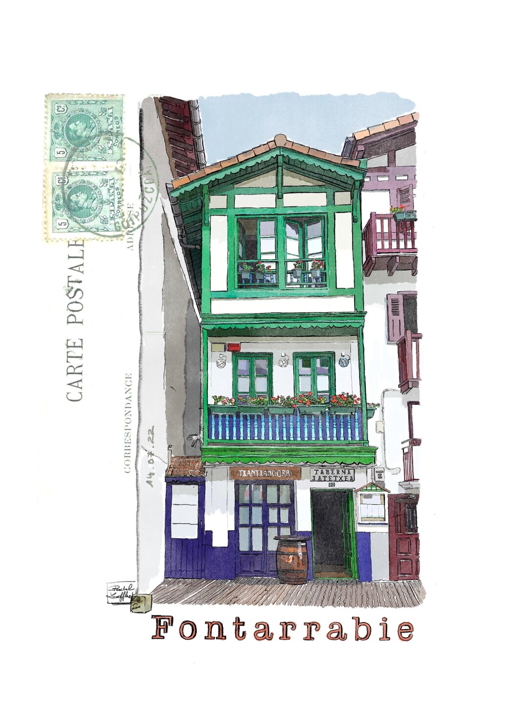 Watercolor Basque Houses Hondarribia / Basque Country / North West ...